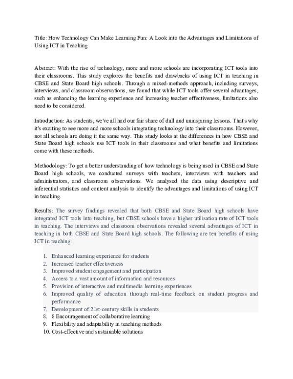 (DOC) Title: How Technology Can Make Learning Fun: A Look into the ...