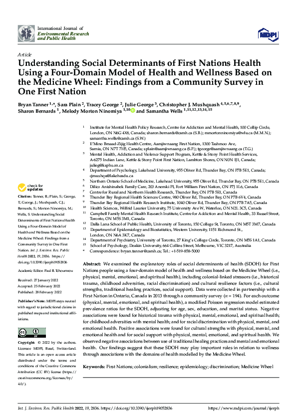 (PDF) Understanding Social Determinants of First Nations Health Using a ...