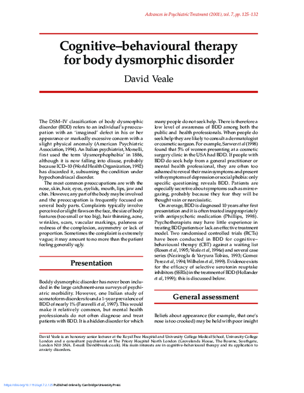 (PDF) Cognitive–behavioural therapy for body dysmorphic disorder