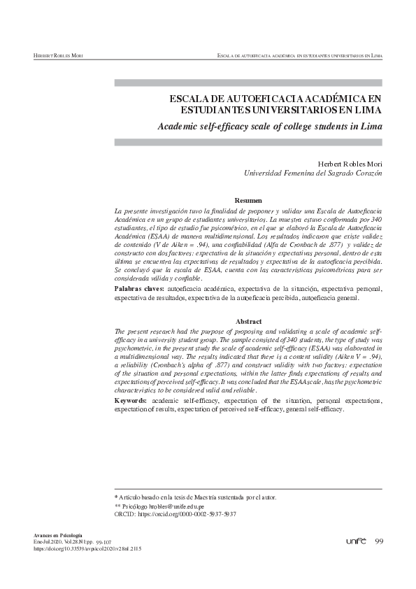 (PDF) Escala de autoeficacia académica en estudiantes universitarios de ...