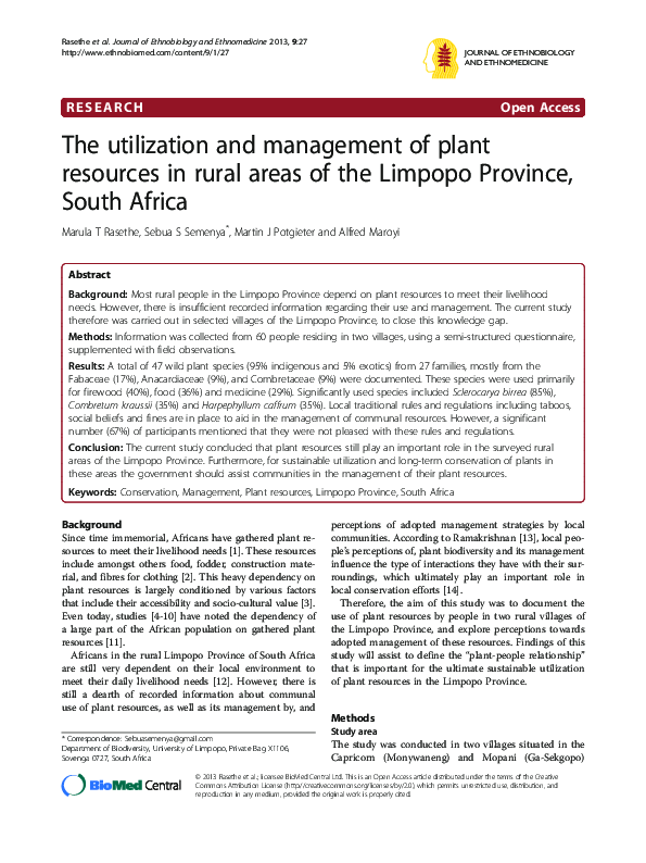 (PDF) The utilization and management of plant resources in rural areas ...
