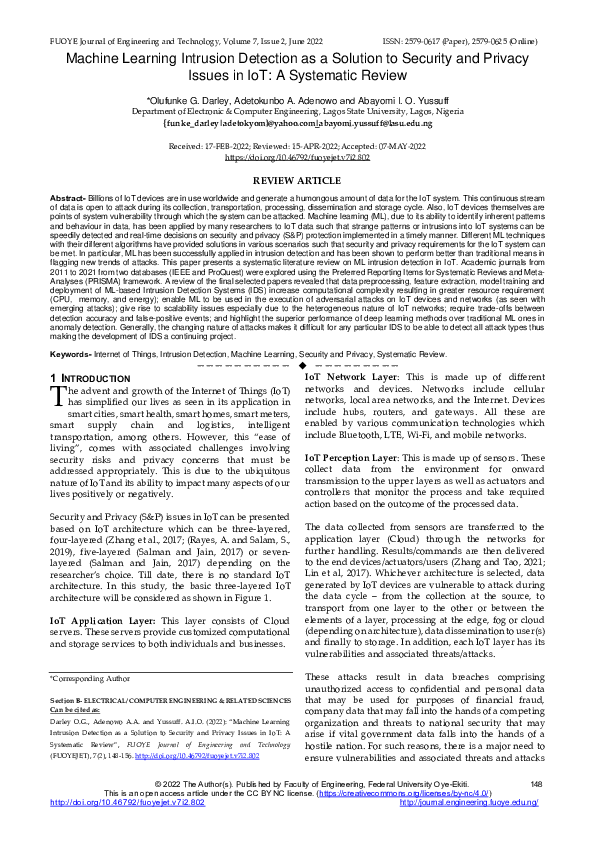 Pdf Machine Learning Intrusion Detection As A Solution To Security And Privacy Issues In Iot