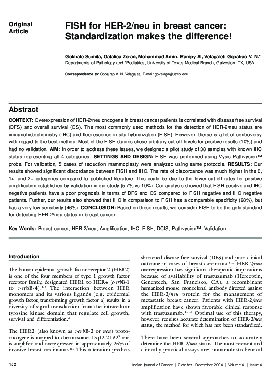 (PDF) FISH for HER-2/neu in breast cancer: Standardization makes the ...