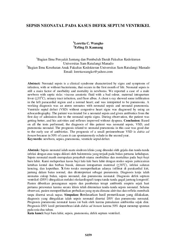 (PDF) Sepsis Neonatal Pada Kasus Defek Septum Ventrikel