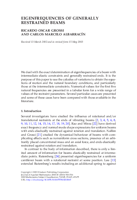 (PDF) Eigenfrequencies of generally restrained beams