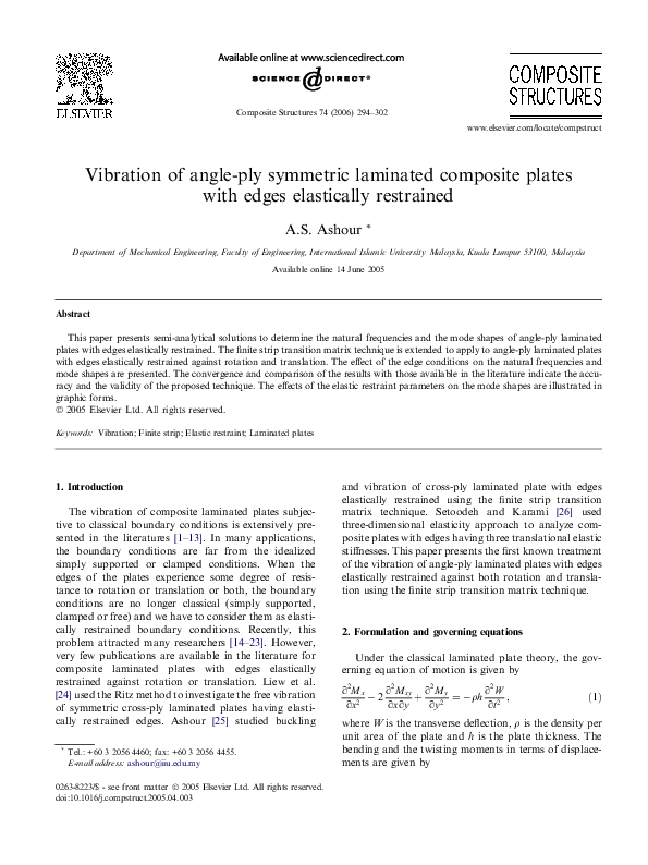 Pdf Vibration Of Angle Ply Symmetric Laminated Composite Plates With Edges Elastically Restrained