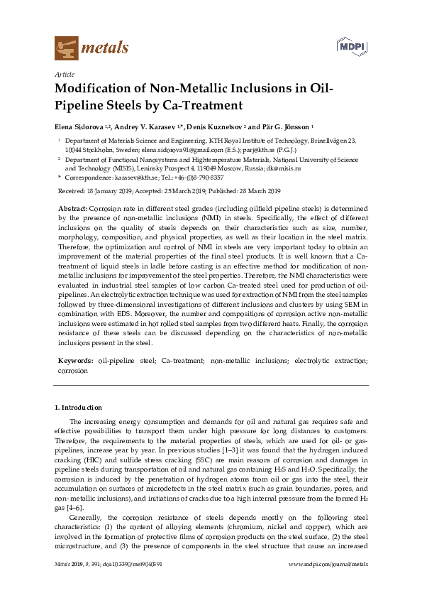 (PDF) Modification of Non-Metallic Inclusions in Oil-Pipeline Steels by ...