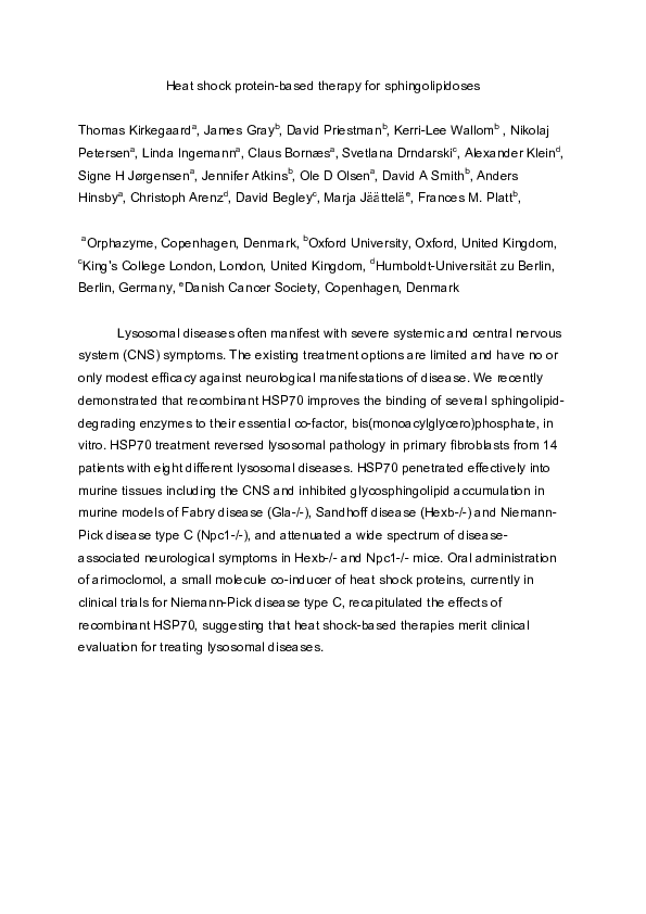 (PDF) Heat shock protein-based therapy for sphingolipidoses