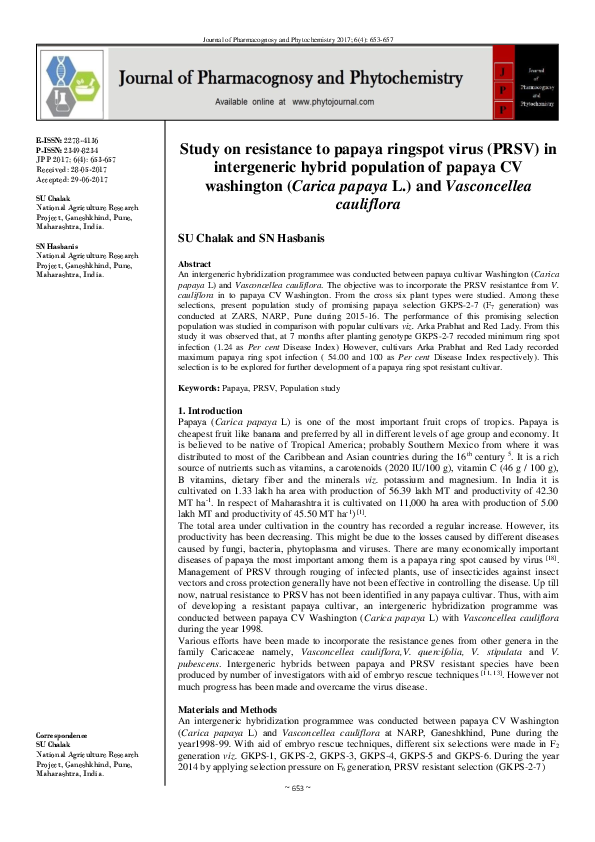 (PDF) Study on resistance to papaya ringspot virus (PRSV) in ...