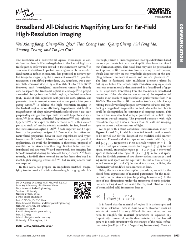 (PDF) Broadband All-Dielectric Magnifying Lens for Far-Field High ...