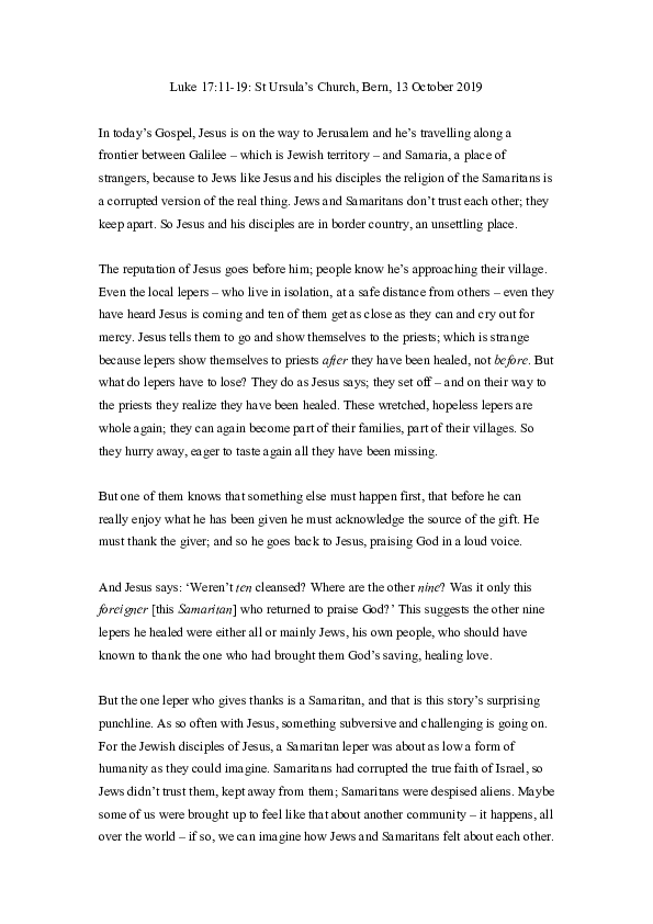 (DOC) Luke 17:11-19 (The Grateful Samaritan)