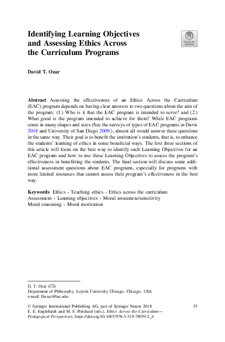 (PDF) Identifying Learning Objectives and Assessing Ethics Across the ...