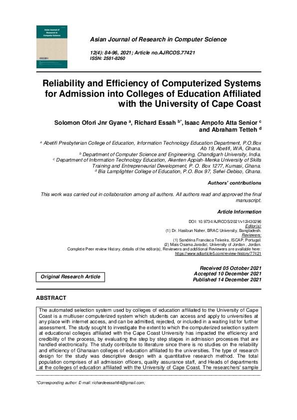 (PDF) Reliability and Efficiency of Computerized Systems for Admission ...