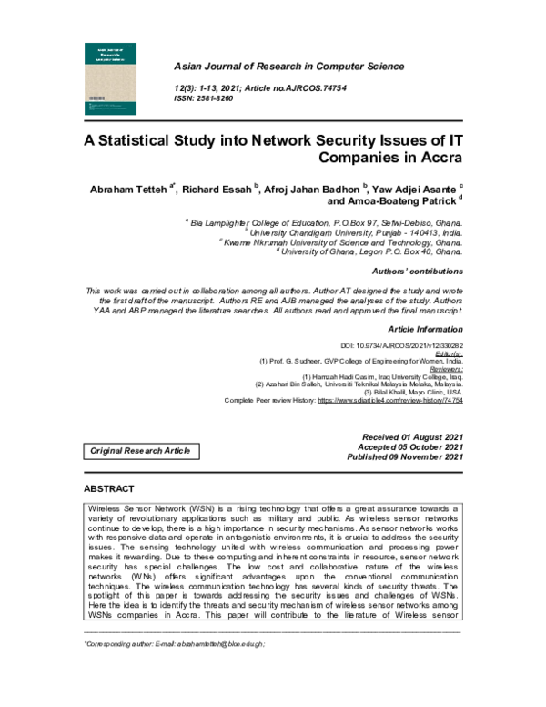 (PDF) A Statistical Study into Network Security Issues of IT Companies in Accra
