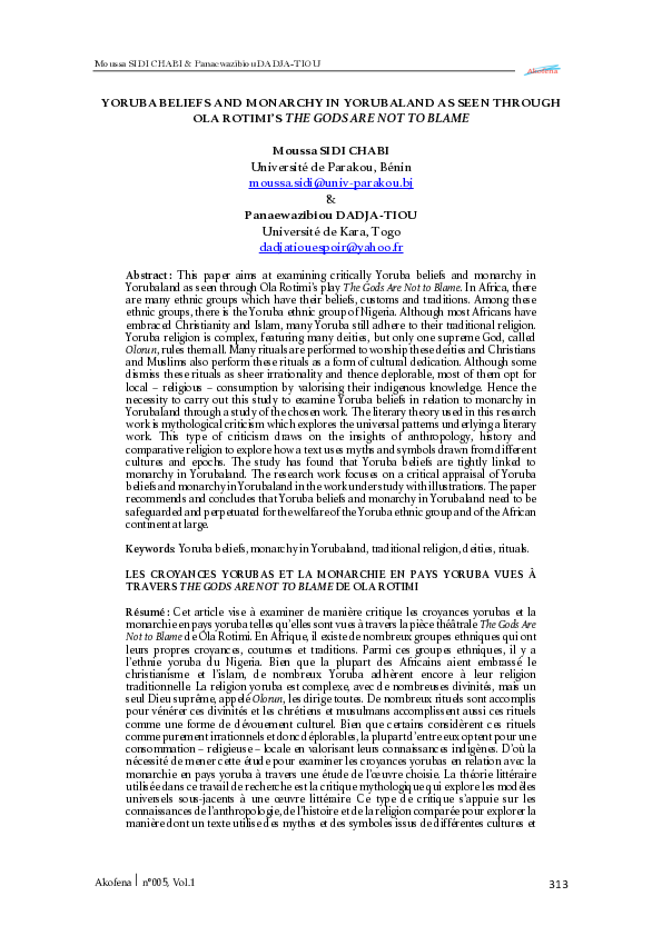 (PDF) Yoruba Beliefs and Monarchy in Yorubaland as Seen through Ola ...