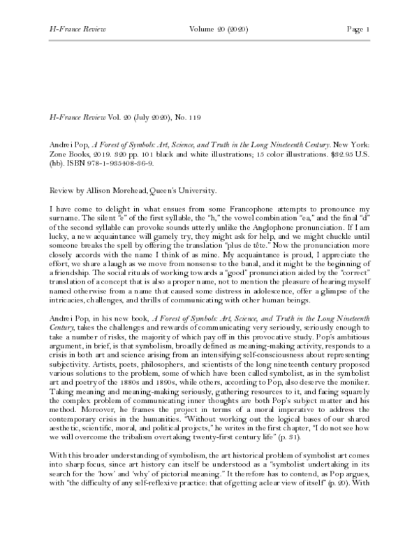 (PDF) Review of Andrei Pop, A Forest of Symbols: Art, Science, and ...