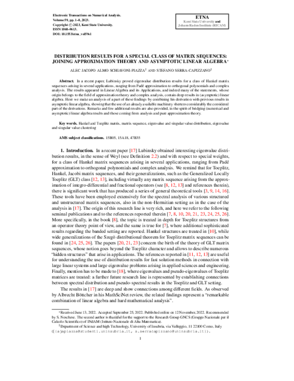 (PDF) Matrix Sequences: Results in Approximation Theory