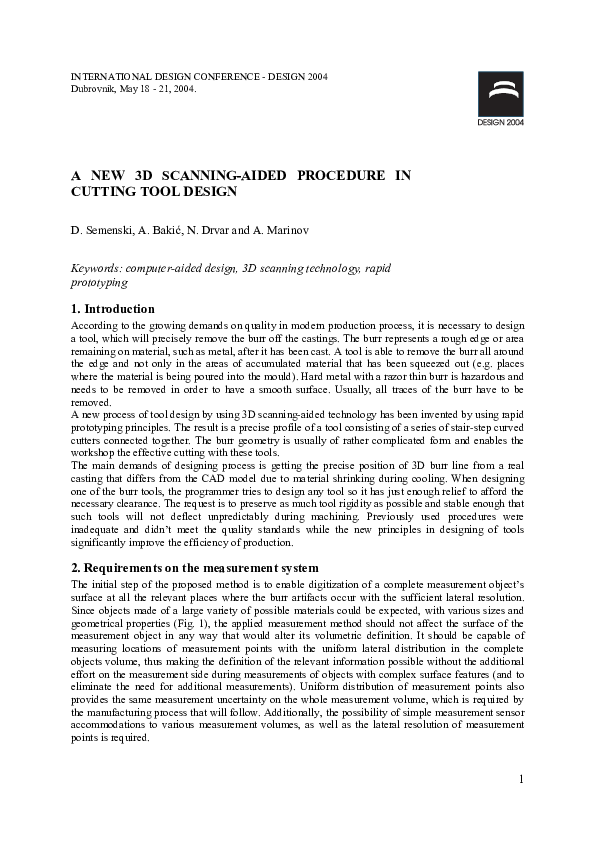 (PDF) A New 3D Scanning-Aided Procedure in Cutting Tool Design