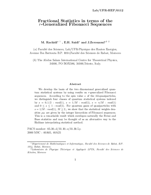 (PDF) FRACTIONAL STATISTICS IN TERMS OF THE r-GENERALIZED FIBONACCI ...