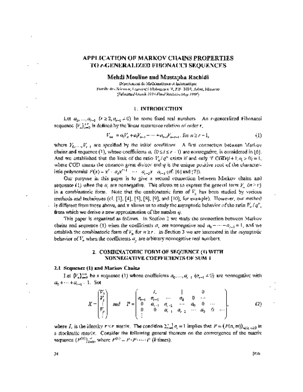 (PDF) Application of Markov chains properties to r-generalized Fibonacci sequences