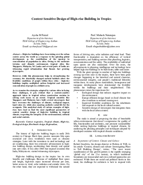(PDF) Context Sensitive Design of High-rise Building in Tropics