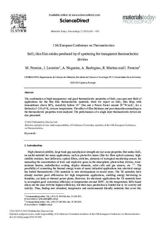 (PDF) SnO2 thin Film Oxides Produced by rf Sputtering for Transparent ...