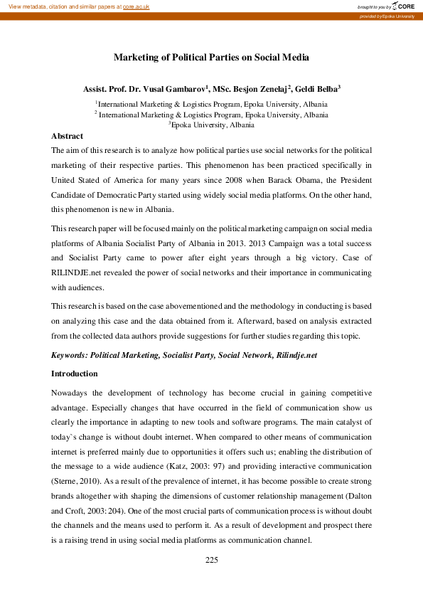 (PDF) Marketing of Political Parties on Social Media