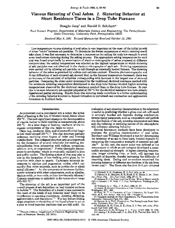 (PDF) Viscous sintering of coal ashes. 2. Sintering behavior at short ...