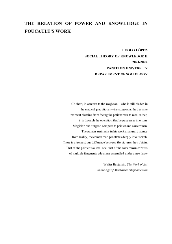 (PDF) THE RELATION OF POWER AND KNOWLEDGE IN FOUCAULT'S WORK J. POLO ...