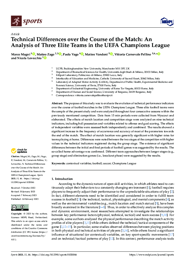 (PDF) Technical Differences over the Course of the Match: An Analysis ...