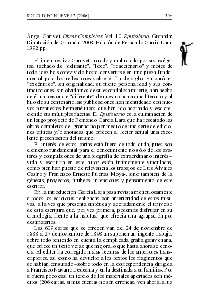(PDF) ángel Ganivet. Obras Completas. Vol. 10. Epistolario. Granada ...