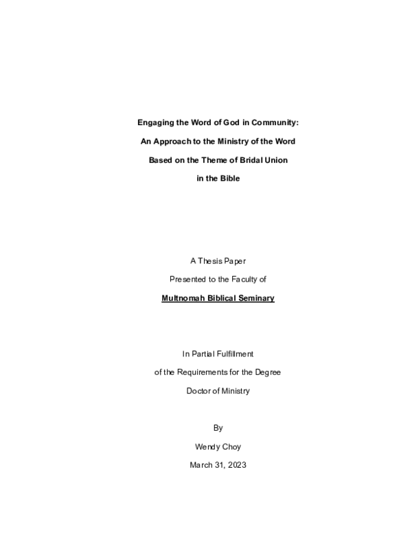 (PDF) Engaging the Word of God in Community: An Approach to the ...