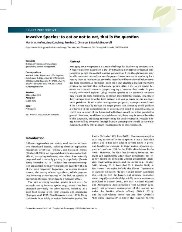 (PDF) Invasive Species: to eat or not to eat, that is the question