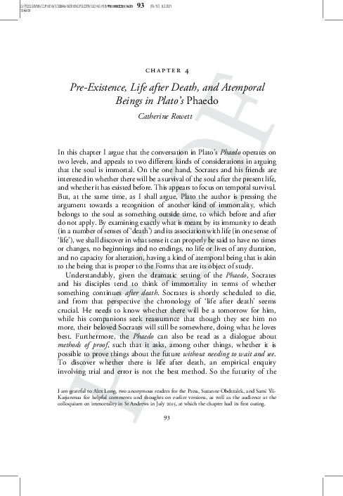 (PDF) Pre-Existence, Life after Death, and Atemporal Beings in Plato's ...