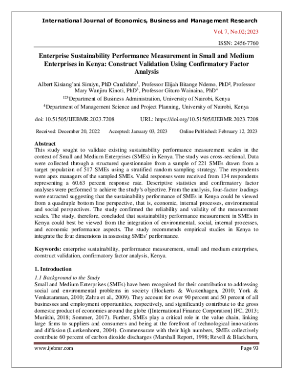 (PDF) Enterprise Sustainability Performance Measurement in Small and Medium Enterprises in Kenya ...