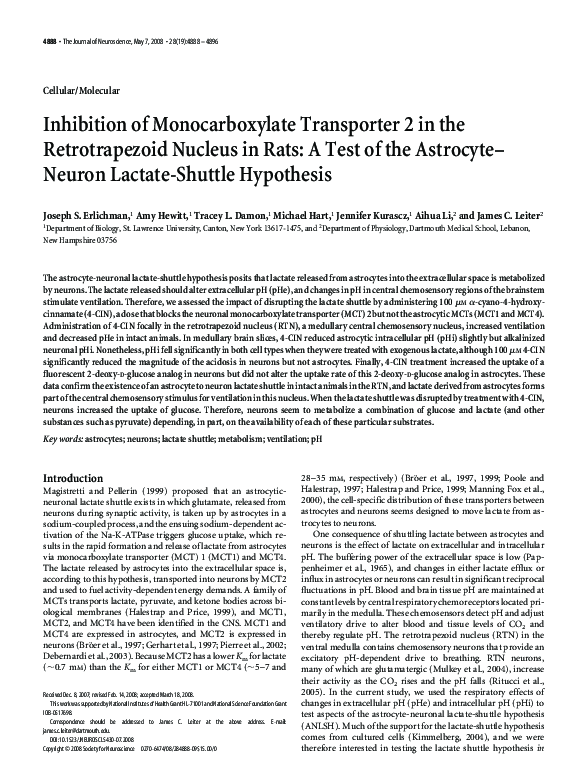 (PDF) Retrotrapezoid Nucleus in Rats: A Test of the Astrocyte– Neuron ...