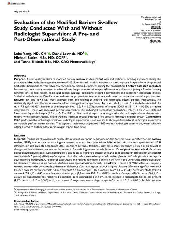 (PDF) Evaluation of the Modified Barium Swallow Study Conducted With ...
