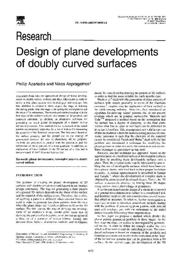 (PDF) Design of plane developments of doubly curved surfaces