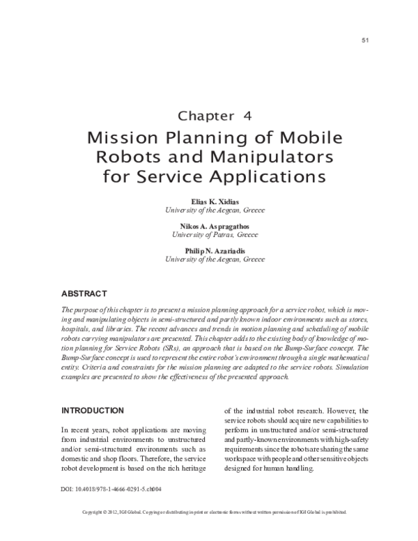 (PDF) Mission Planning of Mobile Robots and Manipulators for Service Applications