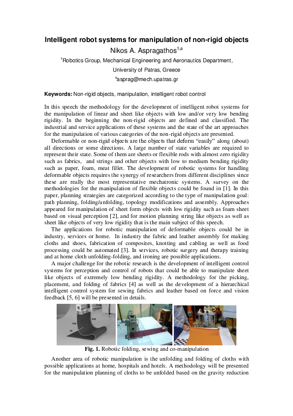 (PDF) Intelligent Robot Systems for Manipulation of Non-Rigid Objects
