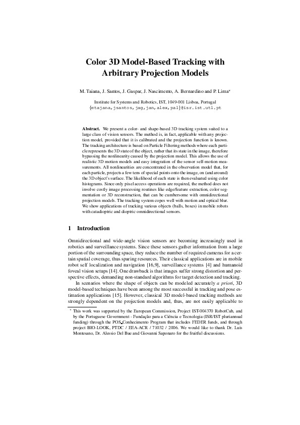 (PDF) Color 3D model-based tracking with arbitrary projection models