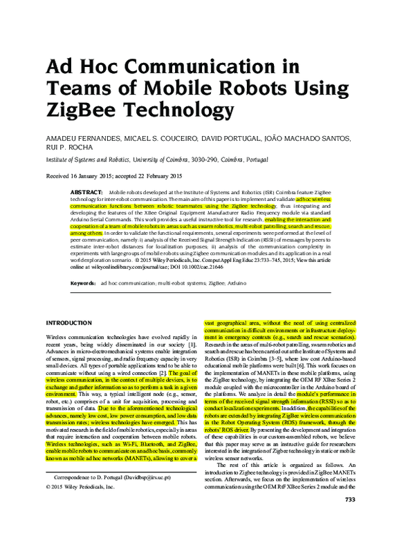(PDF) Ad hoc communication in teams of mobile robots using zigbee technology
