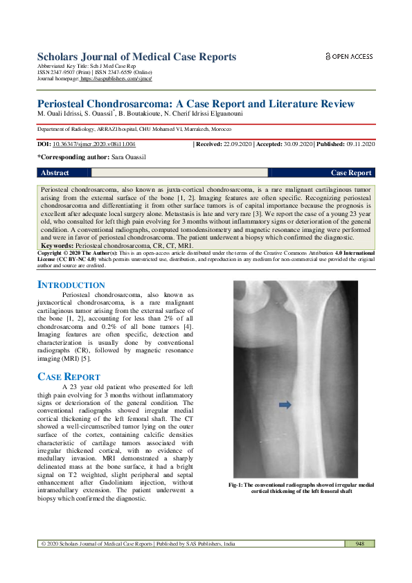 (PDF) Periosteal Chondrosarcoma: A Case Report and Literature Review | SALAH EDDINE OUASSIL ...