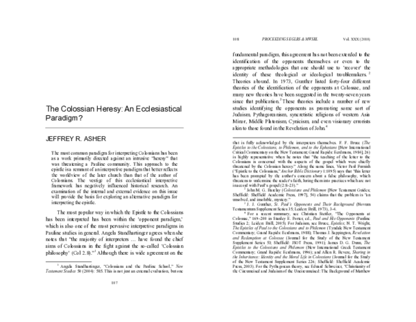 (PDF) The Colossian Heresy: An Ecclesiastical Paradaigm?
