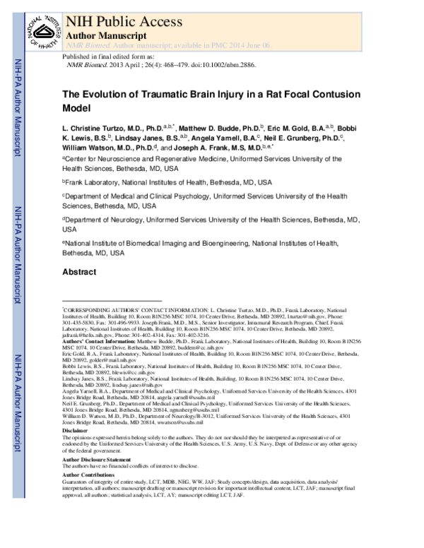 (PDF) The evolution of traumatic brain injury in a rat focal contusion ...