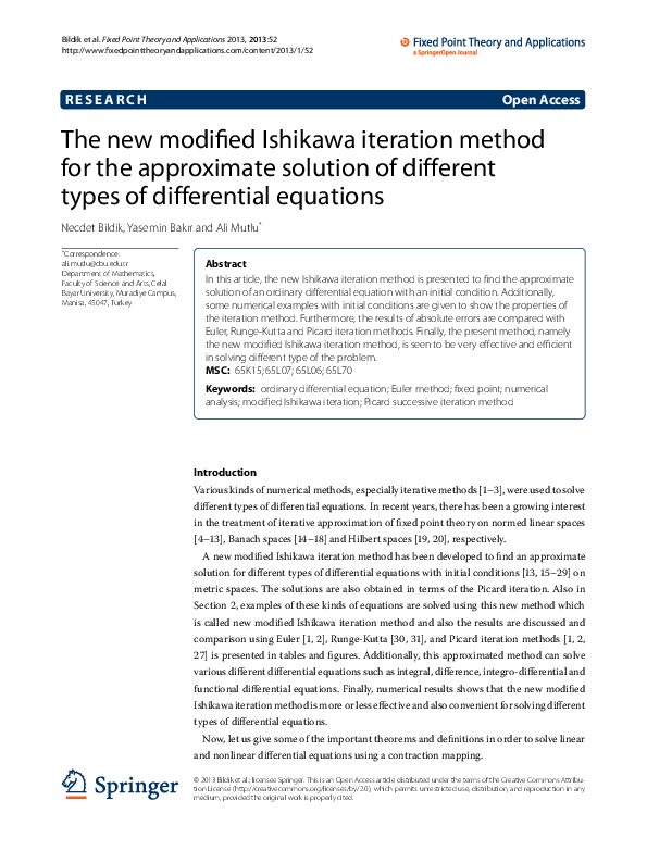 (PDF) The new modified Ishikawa iteration method for the approximate solution of different types ...