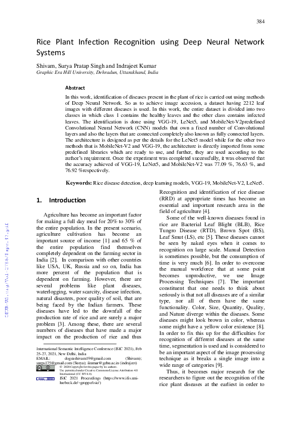 Pdf Rice Plant Infection Recognition Using Deep Neural Network Systems