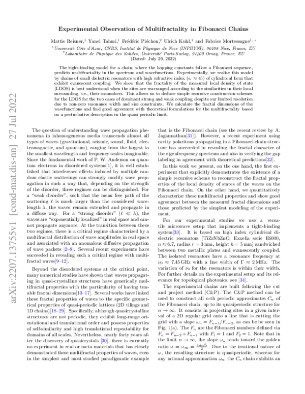 (PDF) Experimental Observation of Multifractality in Fibonacci Chains ...