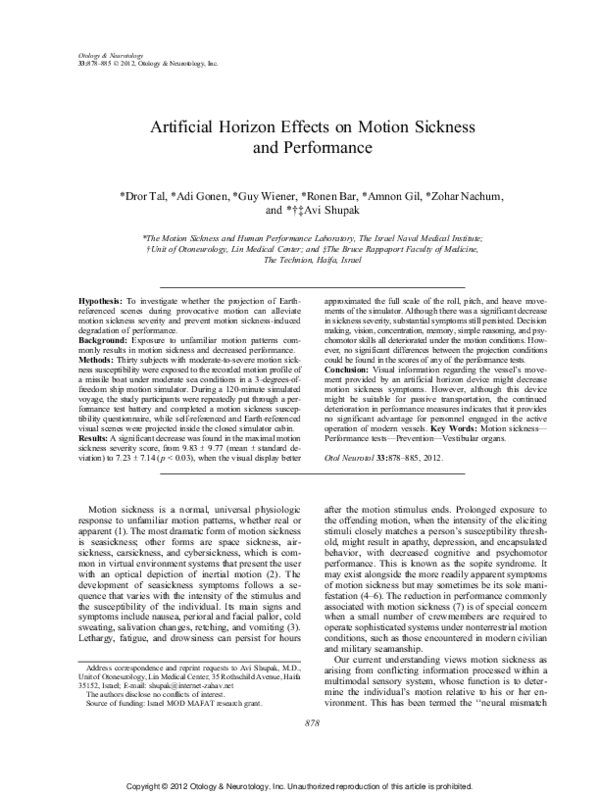 (PDF) Artificial Horizon Effects on Motion Sickness and Performance