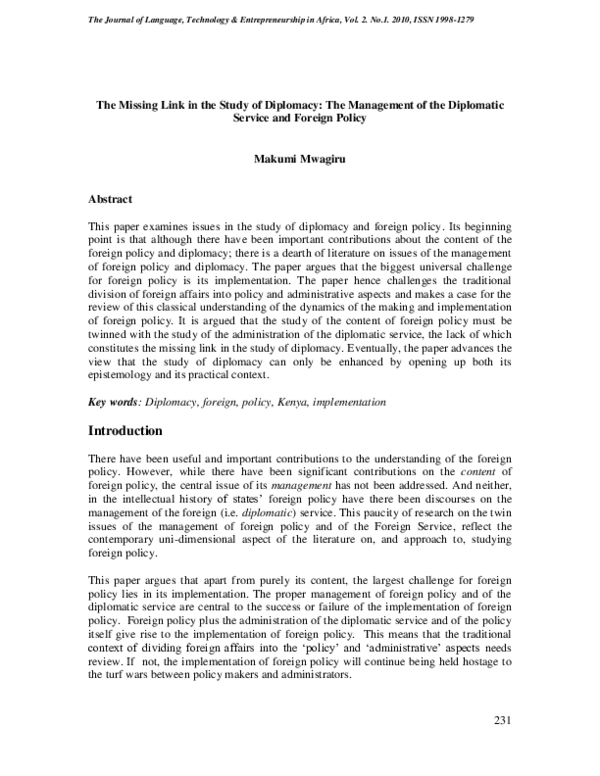 (PDF) The Missing Link in the Study of Diplomacy: The Management of the ...